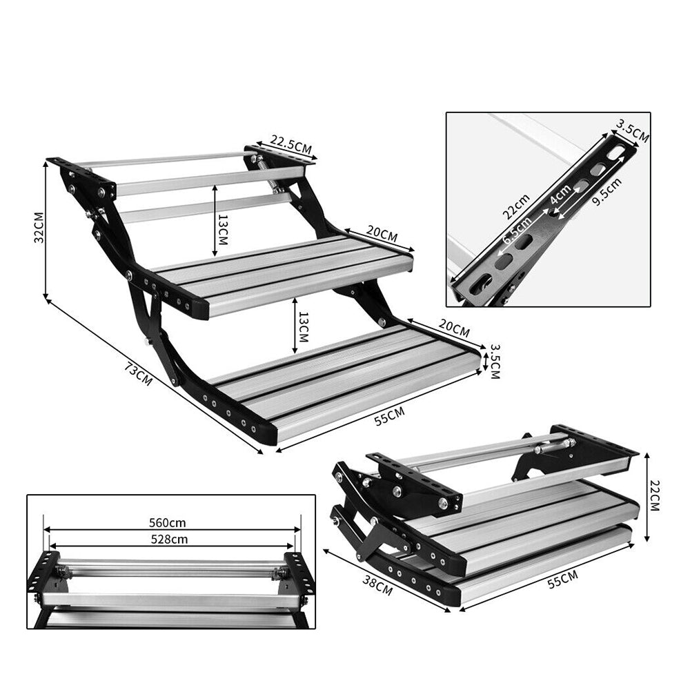Folding Double Caravan Step Aluminium Pull Out Steps For Road RV Campe ...